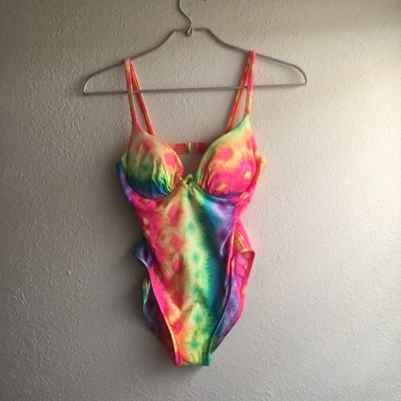 Swim | Vintage Rainbow Neon Swim Suit | Poshmark
